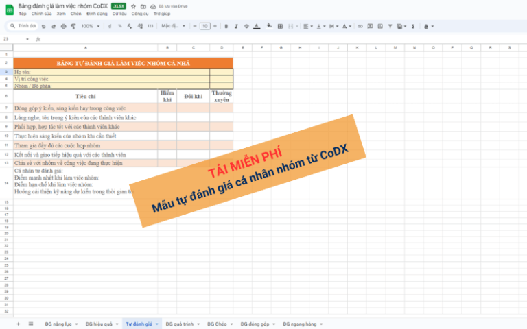 [Miễn phí] 7 bảng đánh giá làm việc nhóm CHUẨN ĐẦY ĐỦ