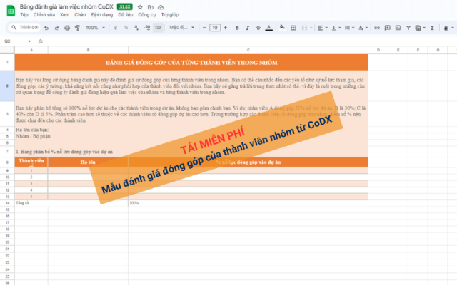 [Miễn phí] 7 bảng đánh giá làm việc nhóm CHUẨN ĐẦY ĐỦ