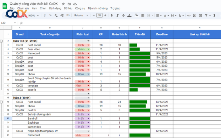 8 Mẫu bảng quản lý công việc bằng Excel: Xếp lịch, biểu đồ theo dõi tiến độ
