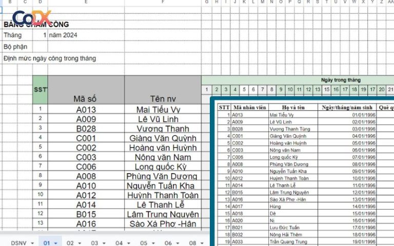2 Cách tạo bảng chấm công trên Google Sheet đơn giản [Tải mẫu miễn phí]